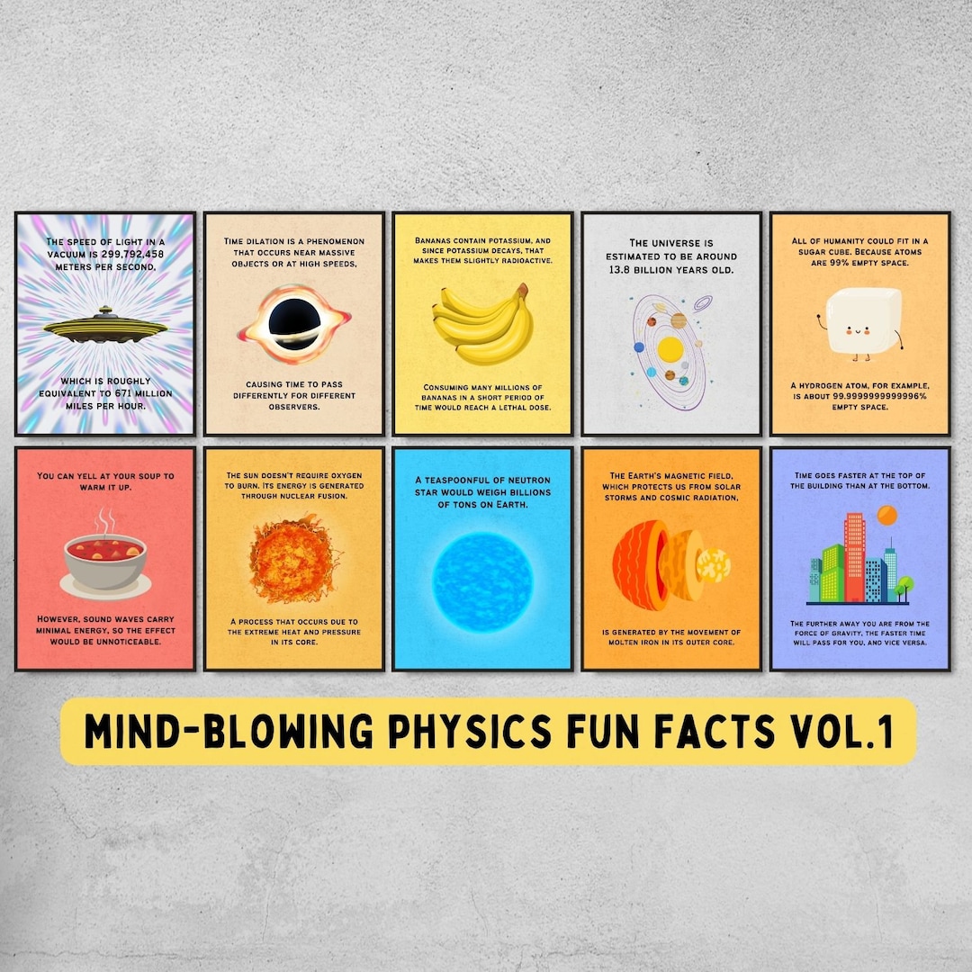 Set of 8 Physics Fun Facts Classroom Decor Printable Posters, Physics ...