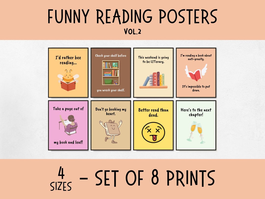 Funny Reading Posters for Classroom Decor, Book Lover Wall Art, English ...