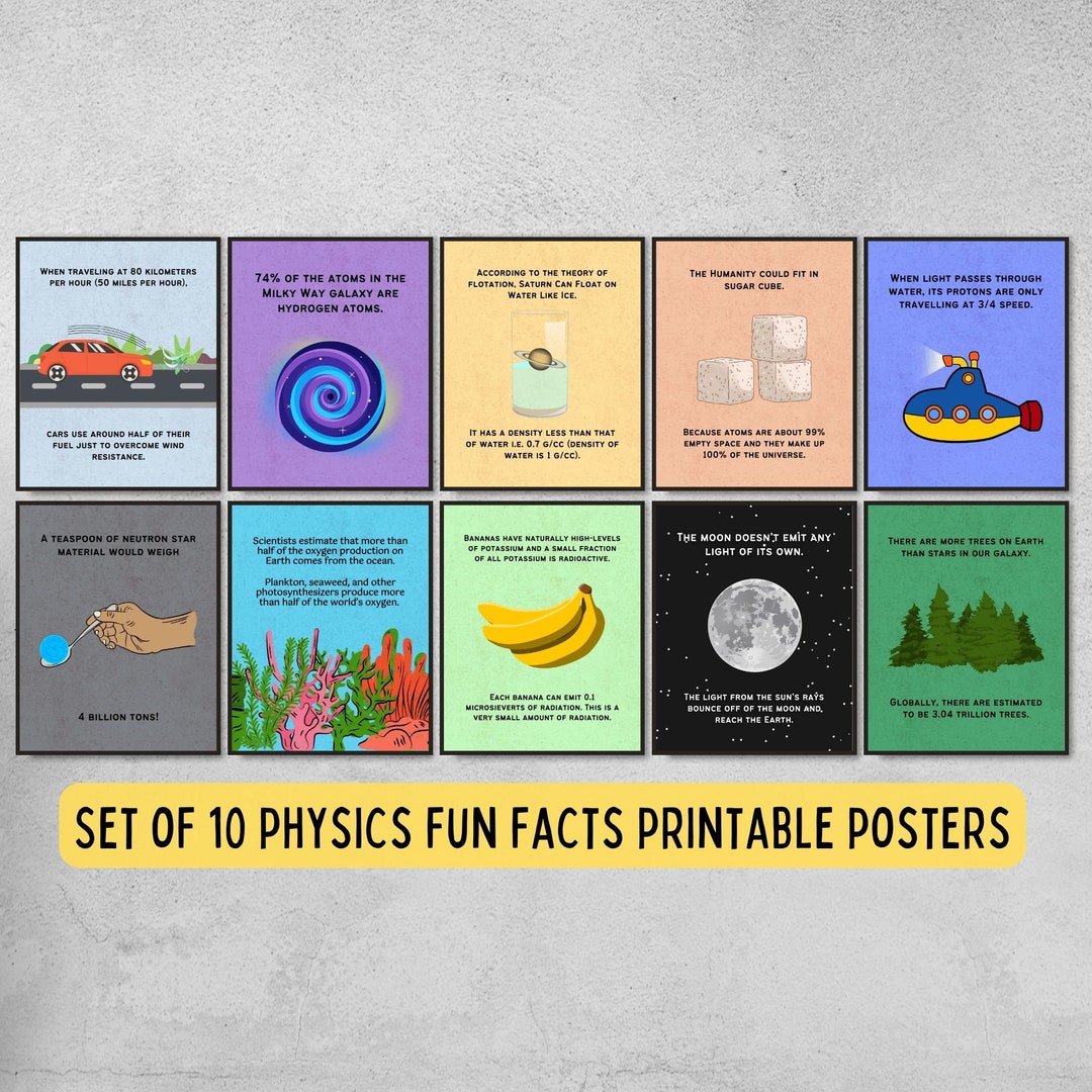 Set of 10 Physics Fun Facts Printable Posters Physics - Etsy