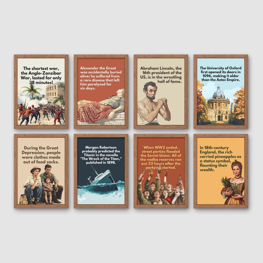 Set of 10 History Fun Facts Posters for Classroom Decor, Middle & High ...