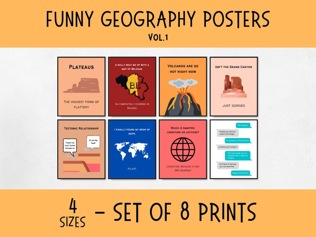 Set of 8 Funny Geography Posters Puns and Memes Printable, Earth ...