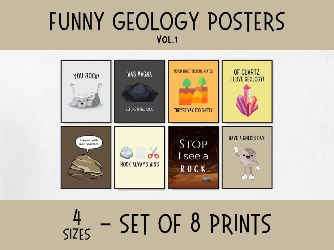 Set of 8 Funny Geology Puns and Memes Printable Posters, Geology ...