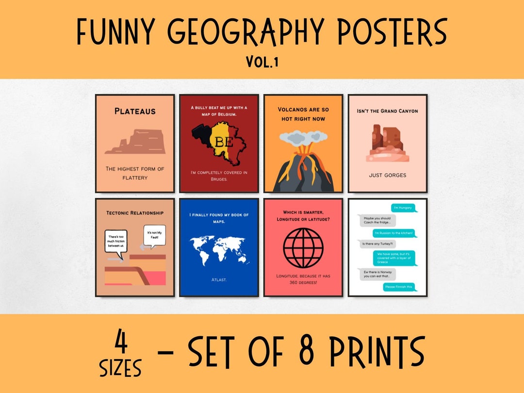 Set of 8 Funny Geography Posters Puns and Memes Printable, Earth ...