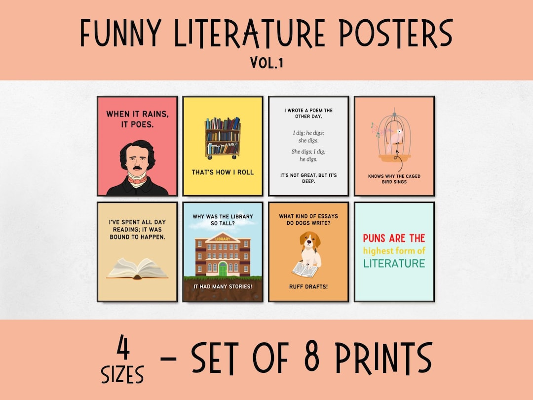 Set of 8 Funny Literary Arts Puns and Memes Posters Printable, Funny ...