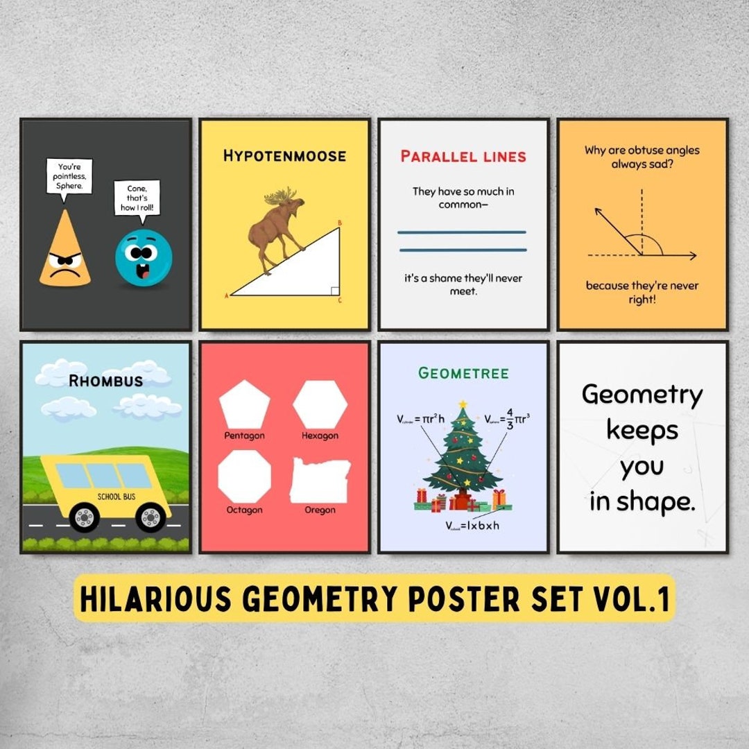 Set of 8 Funny Geometry Puns and Memes Posters Printable, Math ...