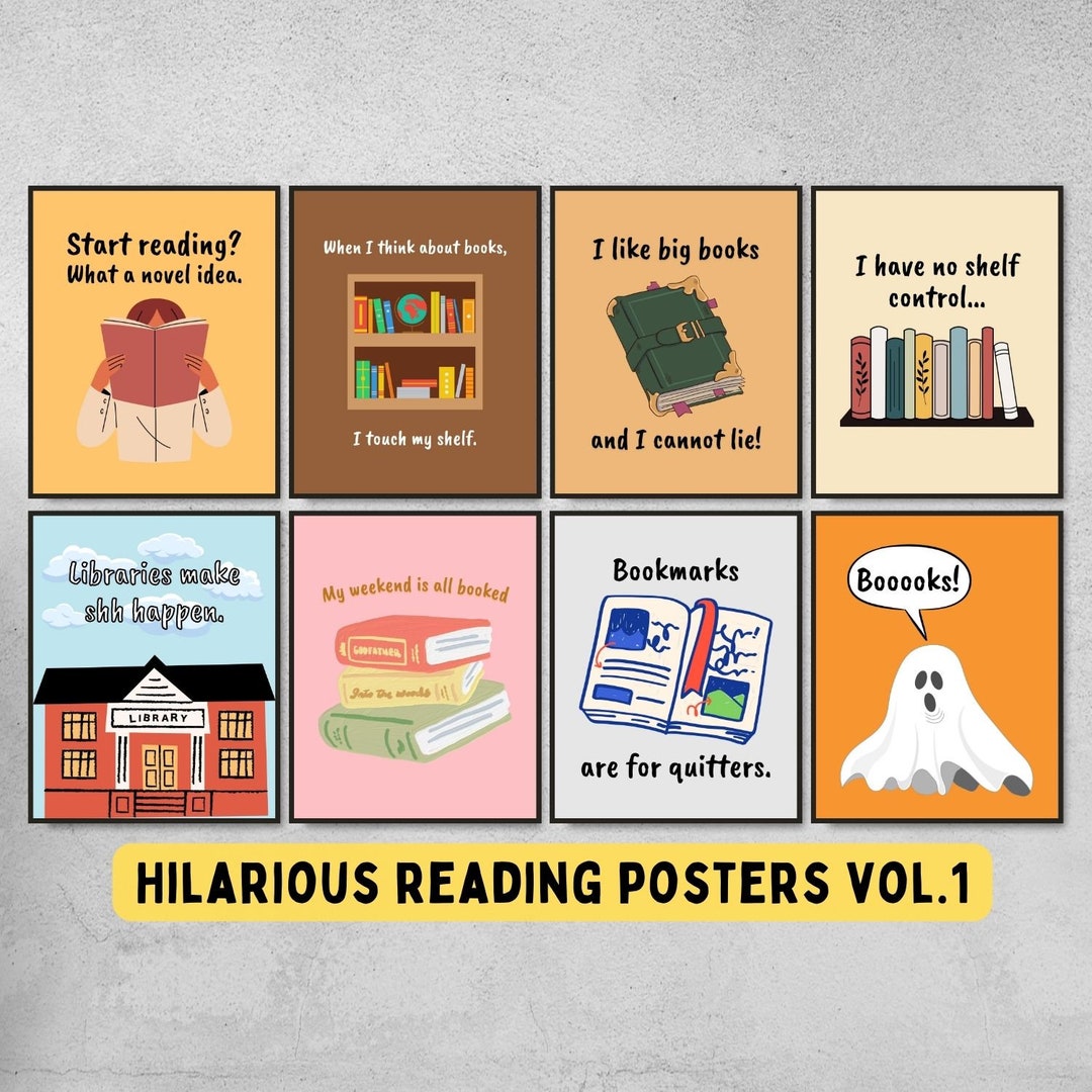 Set of 8 Funny Literary Arts Printable Posters, Book Lover Wall Art ...
