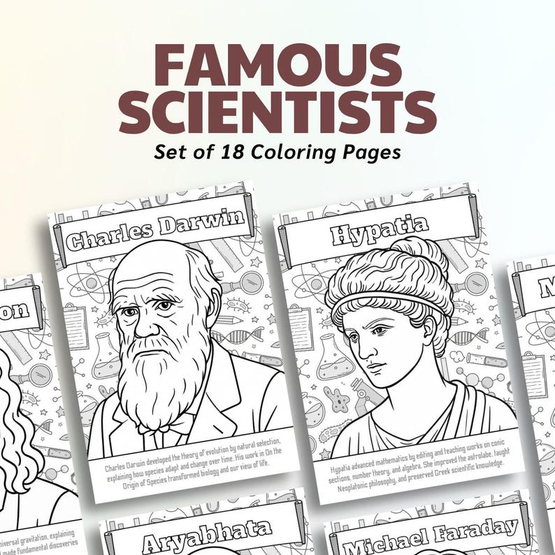 18 Famous Scientists Coloring Pages, Science Coloring Pages, Homeschool ...
