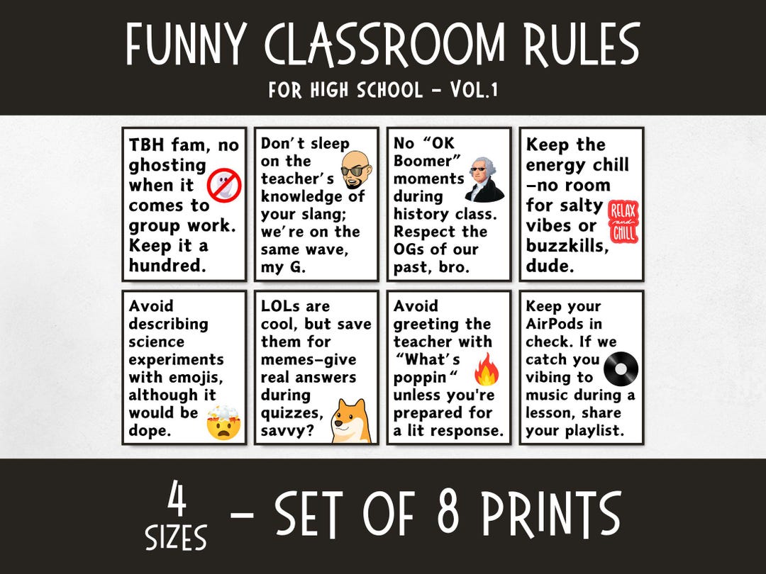 Funny Classroom Rules Printable Posters for High School, Classroom ...