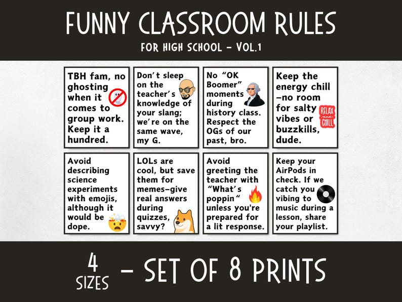 Funny Classroom Rules Printable Posters for High School, Classroom ...