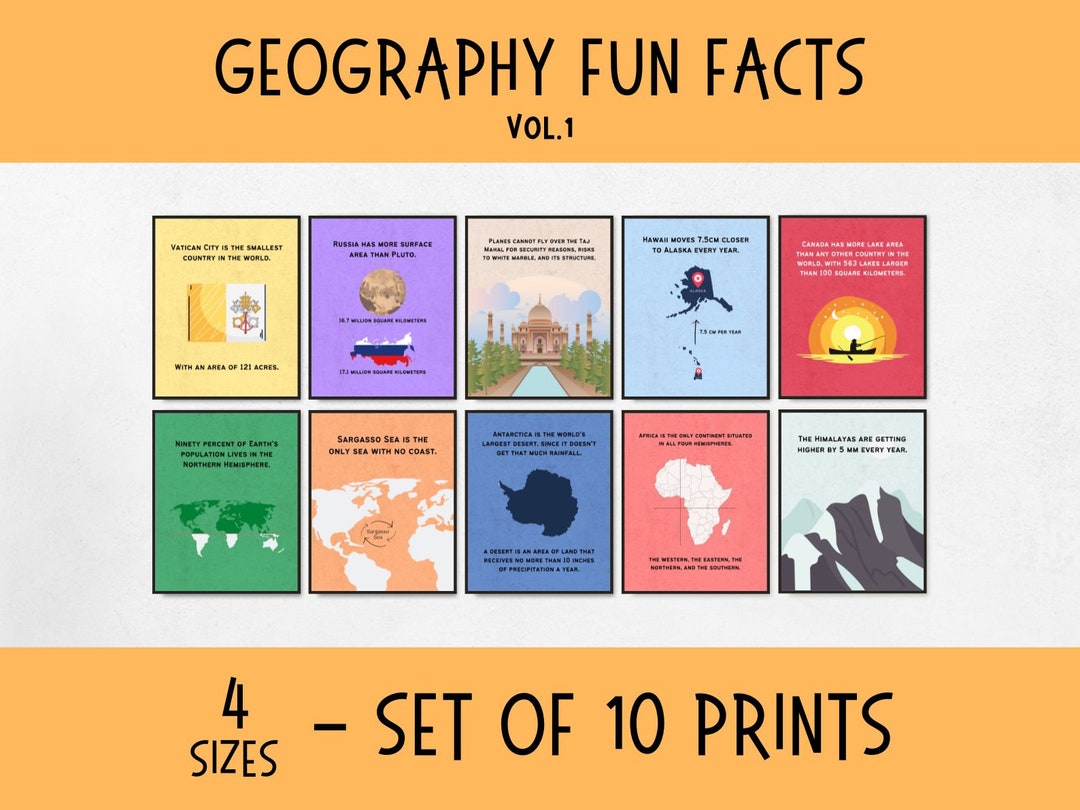 Set of 10 Geography Fun Facts Poster Printable, World Geography ...