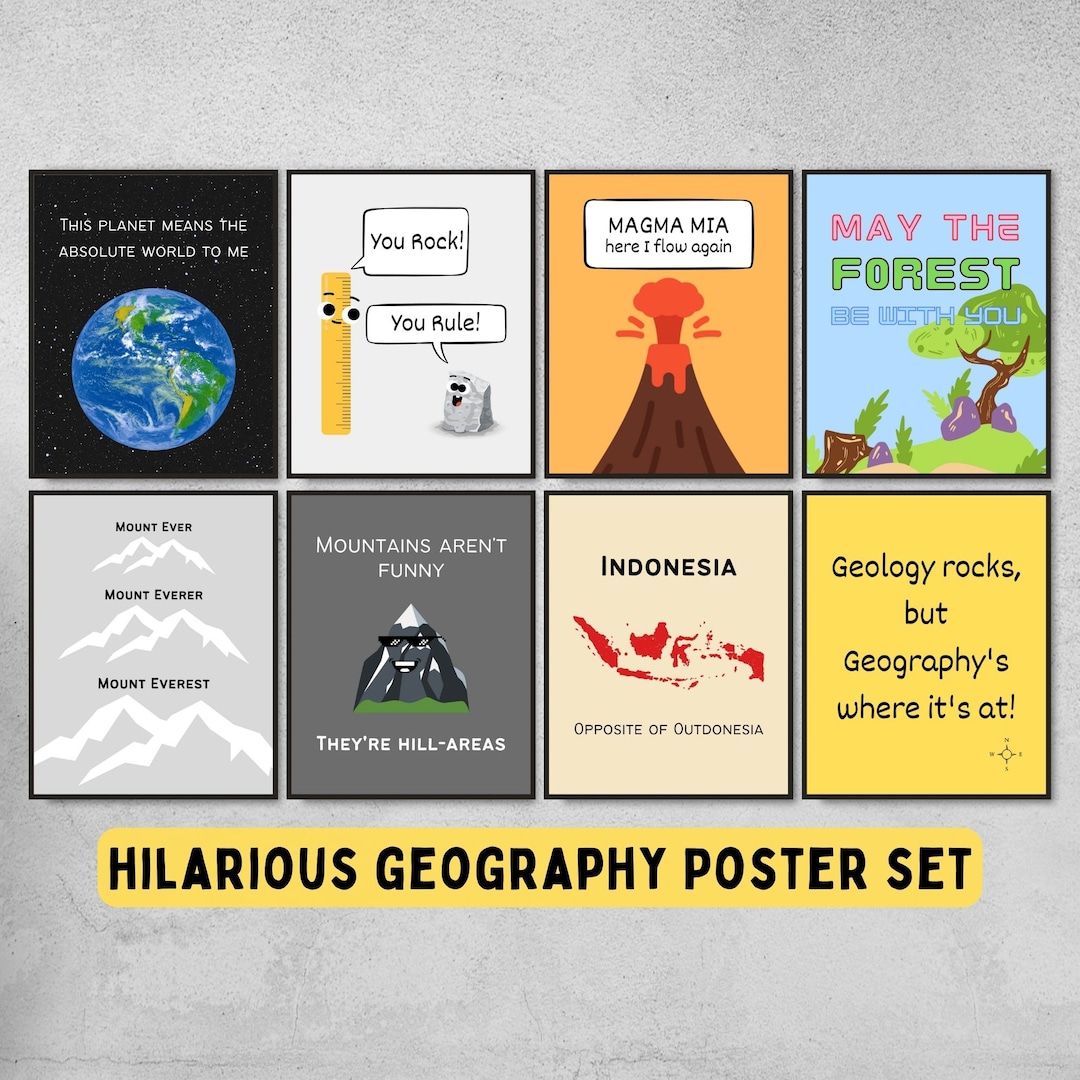 Set of 8 Funny Geography Puns and Memes Poster Printable - Etsy UK