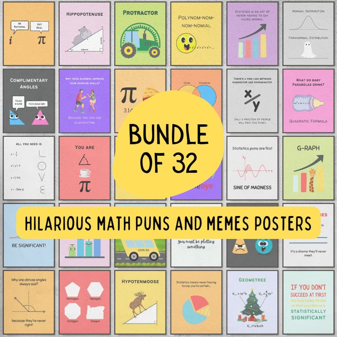 Bundle of 32 Funny Math Puns and Memes Printable Posters, Mathematics ...