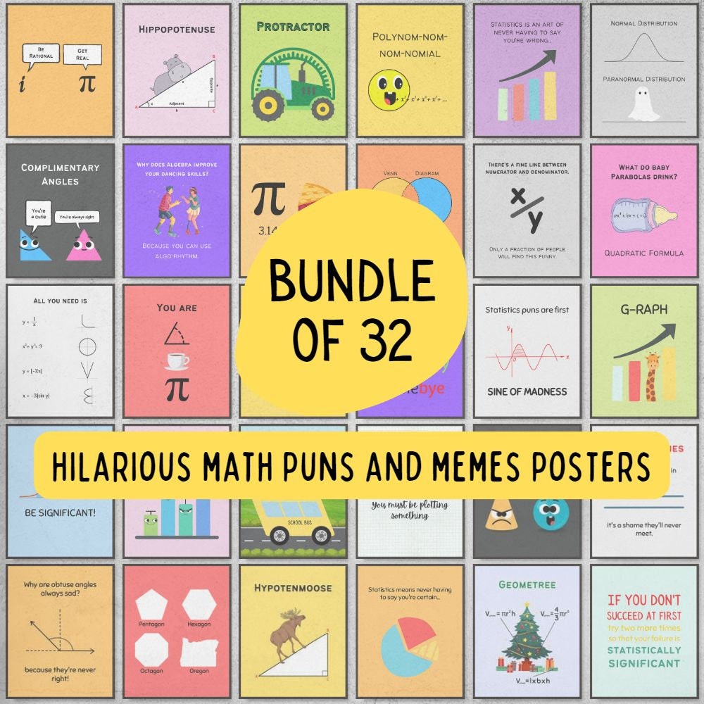 Bundle of 32 Funny Math Puns and Memes Printable Posters - Etsy