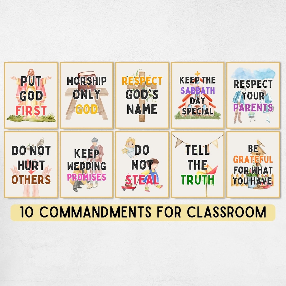 10 Commandments From Bible for Classroom Decor, Religious Nursery ...