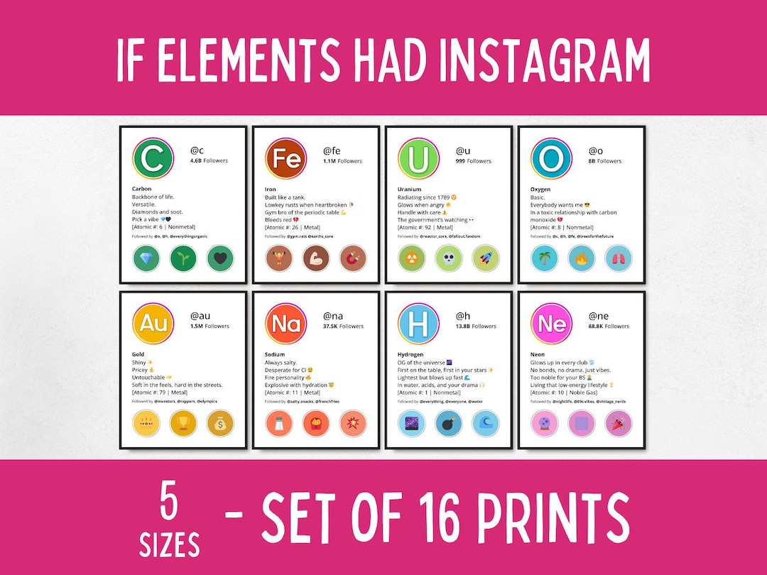 If Elements Had Instagram Posters & Flashcards, Funny Periodic Table ...