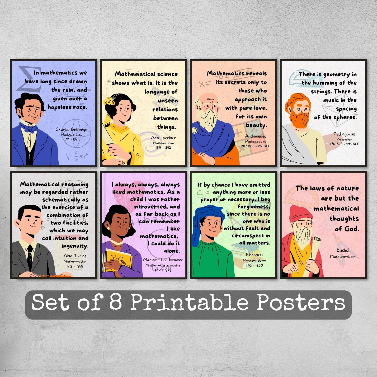 Set of 8 Famous Mathematicians Quotes Posters Digital - Etsy