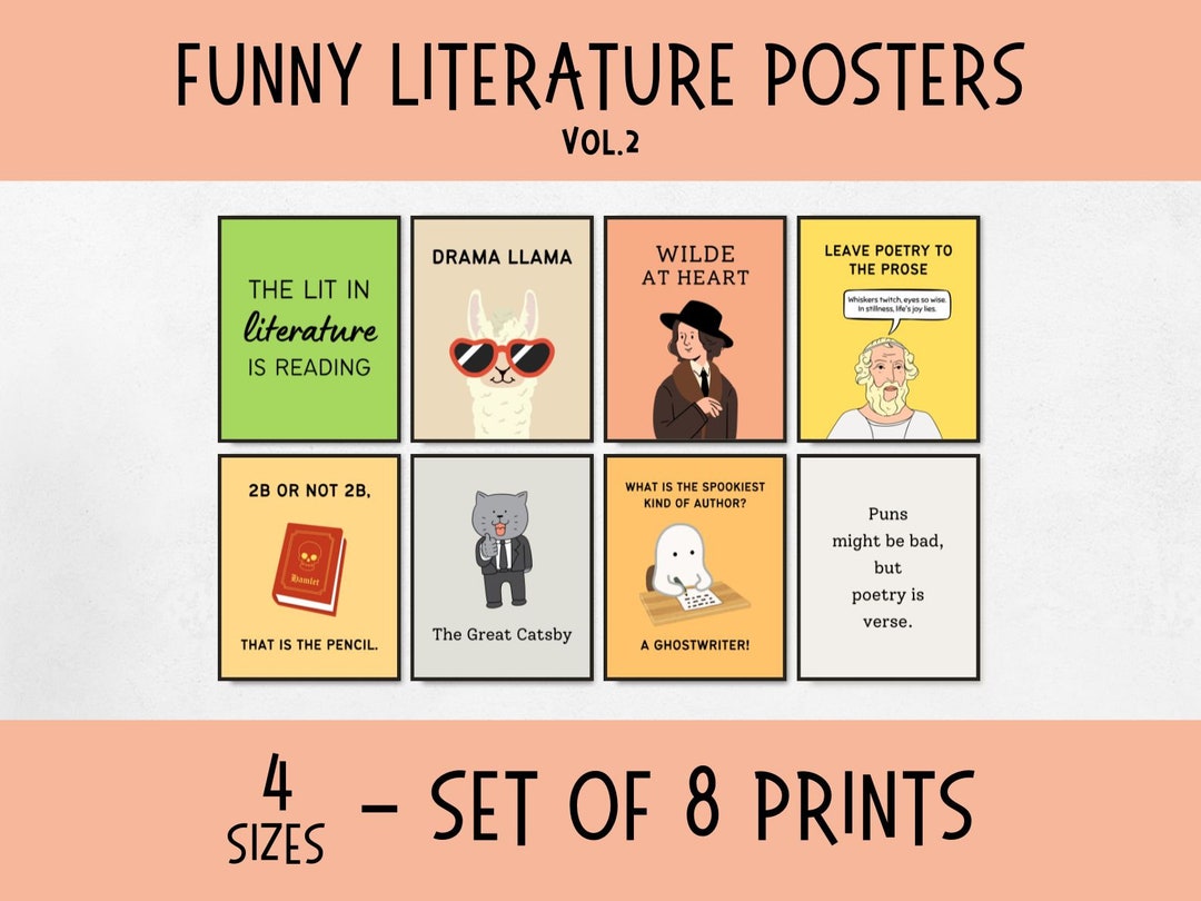 Funny Literature Posters, English Classroom Posters, Reading Nook Decor ...