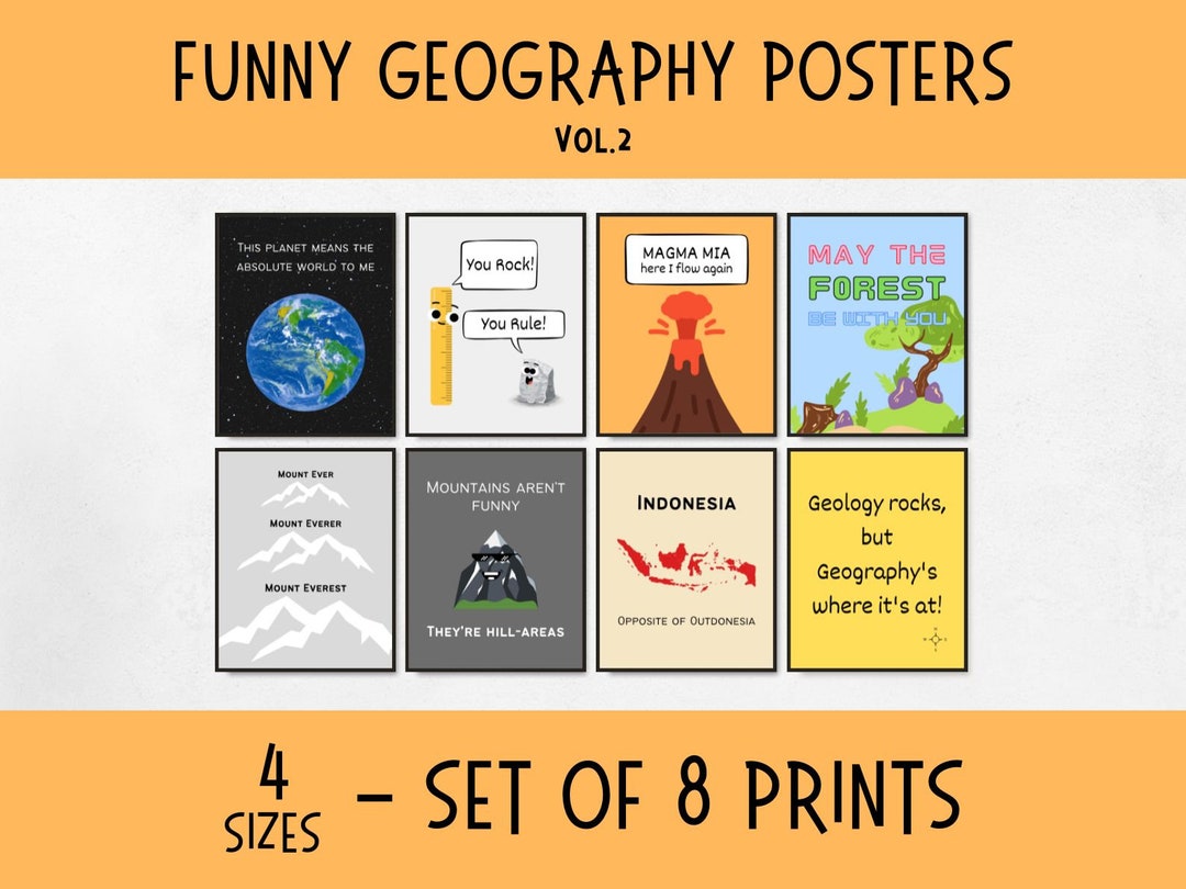 Set of 8 Funny Geography Classroom Printable Posters; Geography ...