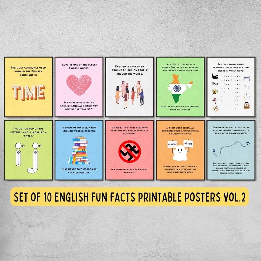 Set of 10 English Fun Facts Printable Posters for Classroom and ...