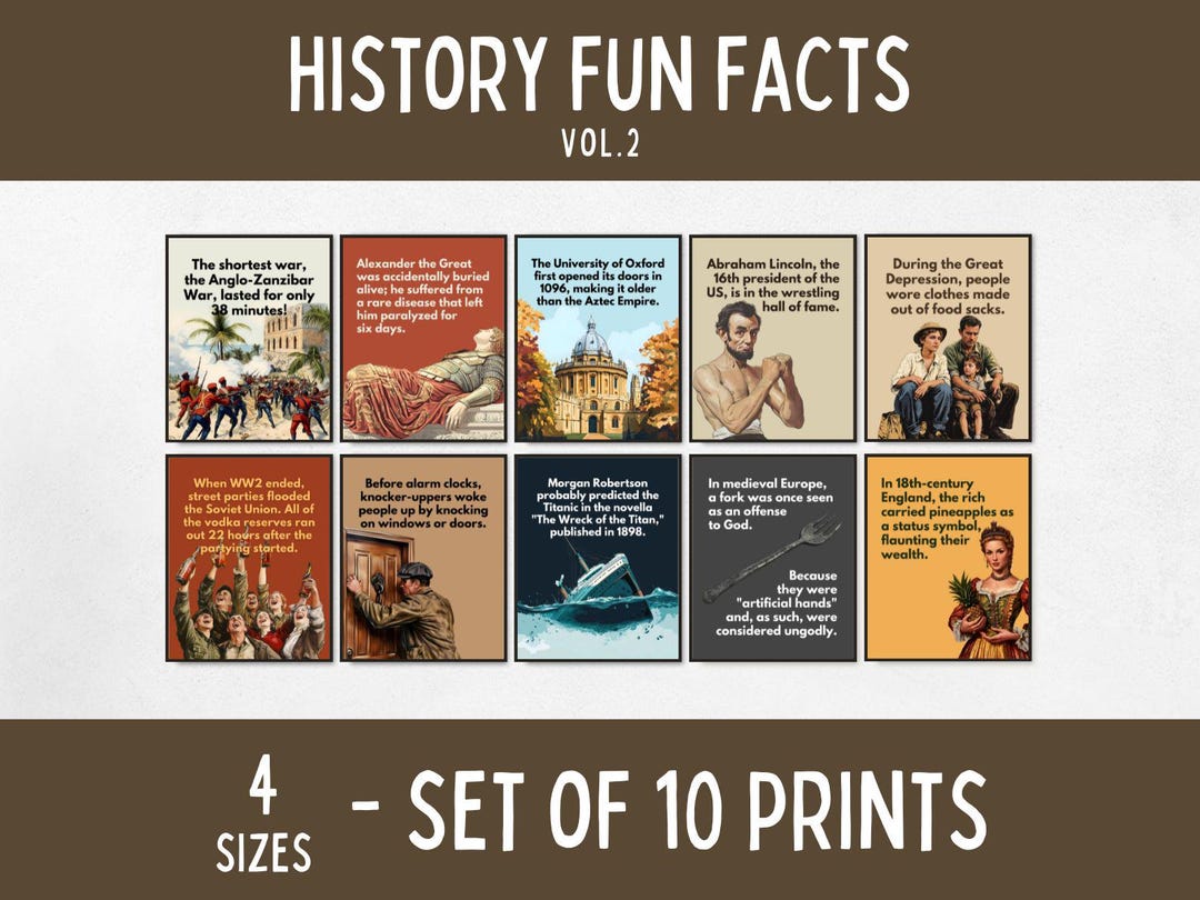 Set of 10 History Fun Facts Posters for Classroom Decor, Middle & High ...