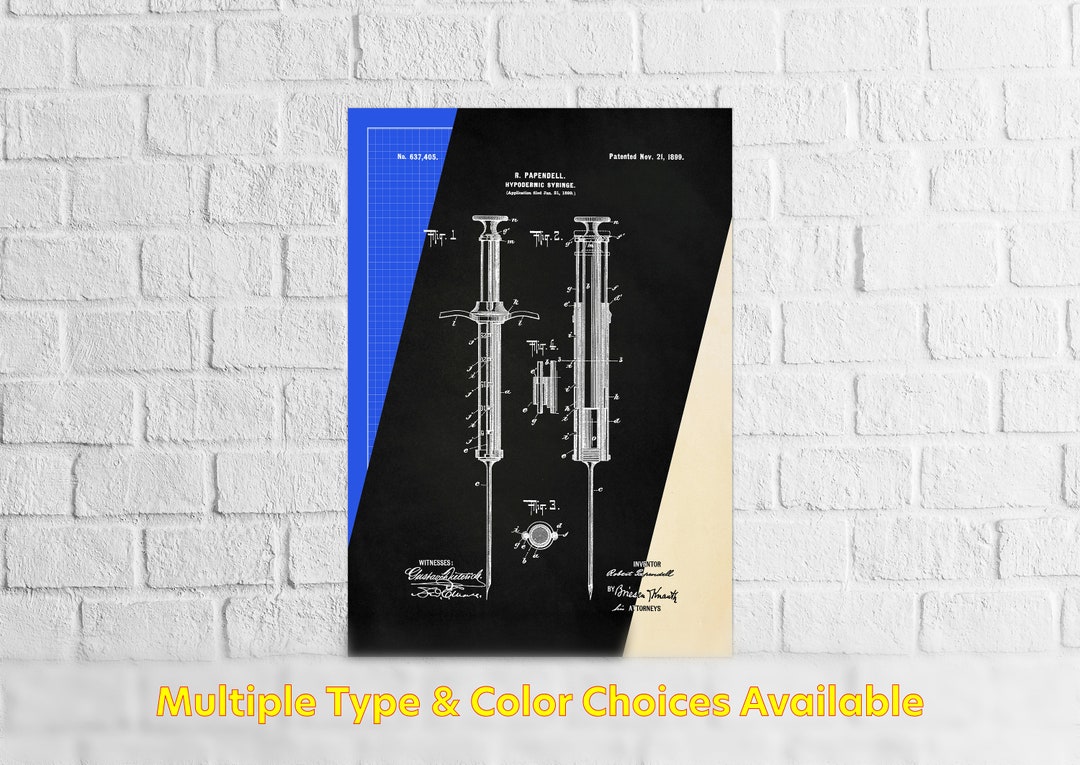 Syringe Print Syringe Patent Art Syringe Poster Blueprint Patent Canvas ...
