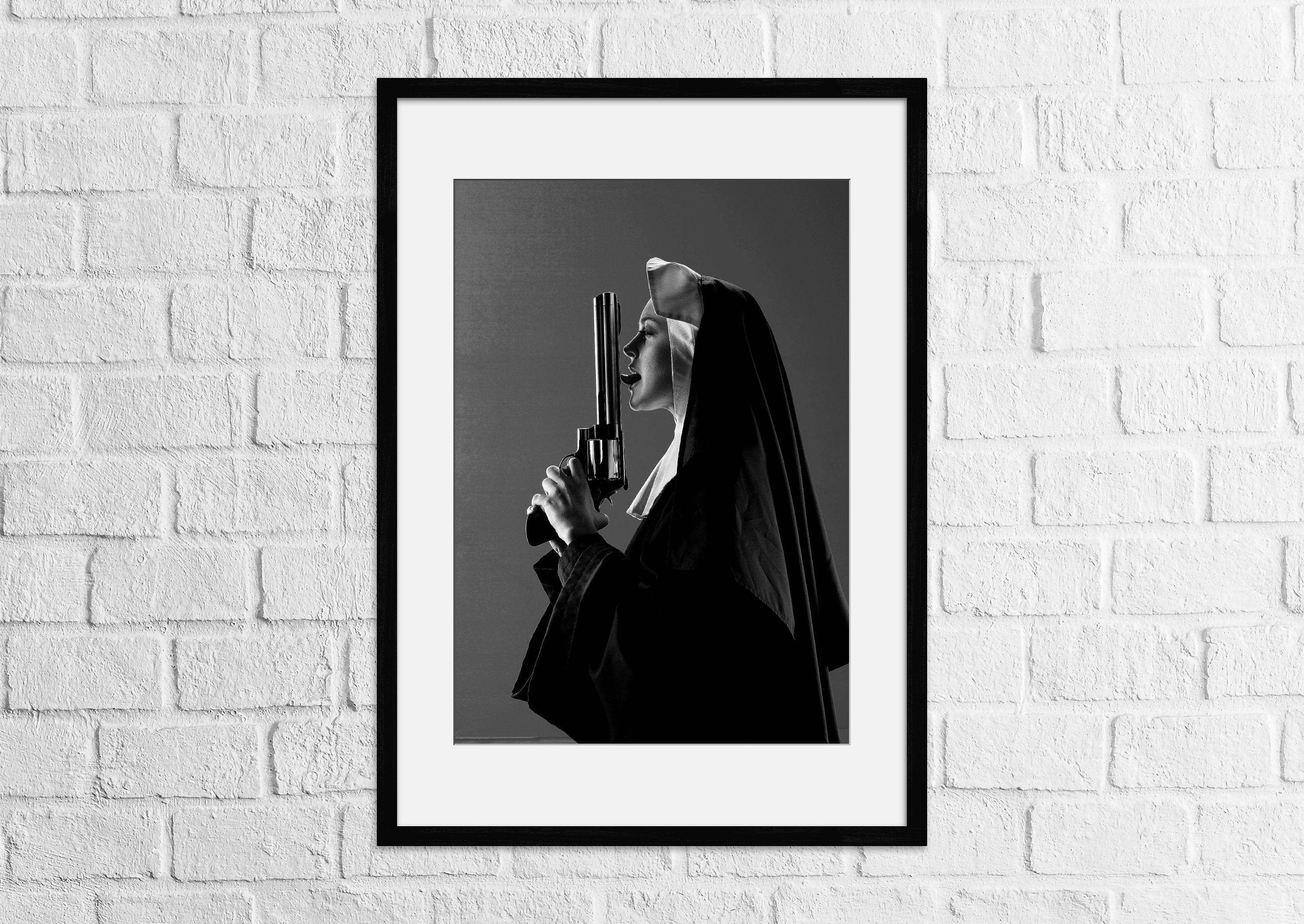 Asbtarct Nun With A Tool Bad Nun Poster Licking Wood Frame With ...