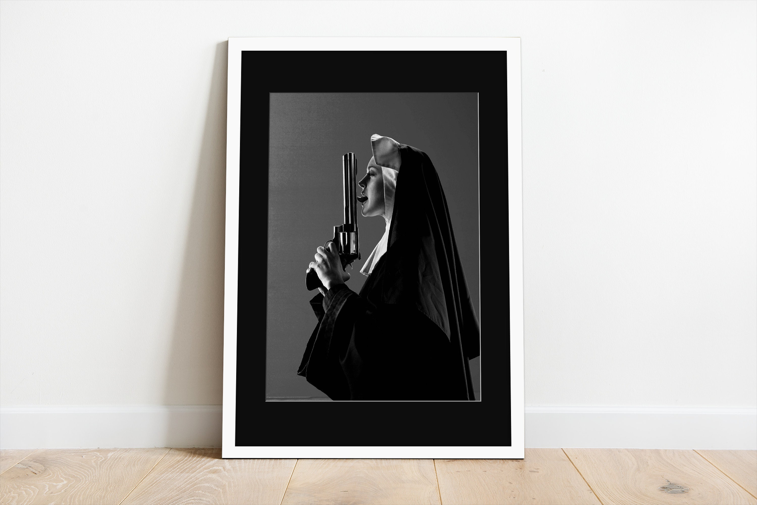 Asbtarct Nun With A Tool Bad Nun Poster Licking Wood Frame With ...