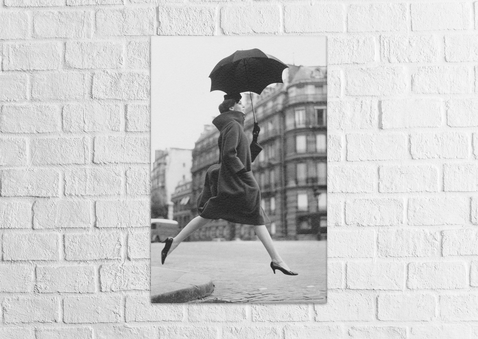 Fine Art Canva of Carmen Jumping Over Puddle in Street With Umbrella ...