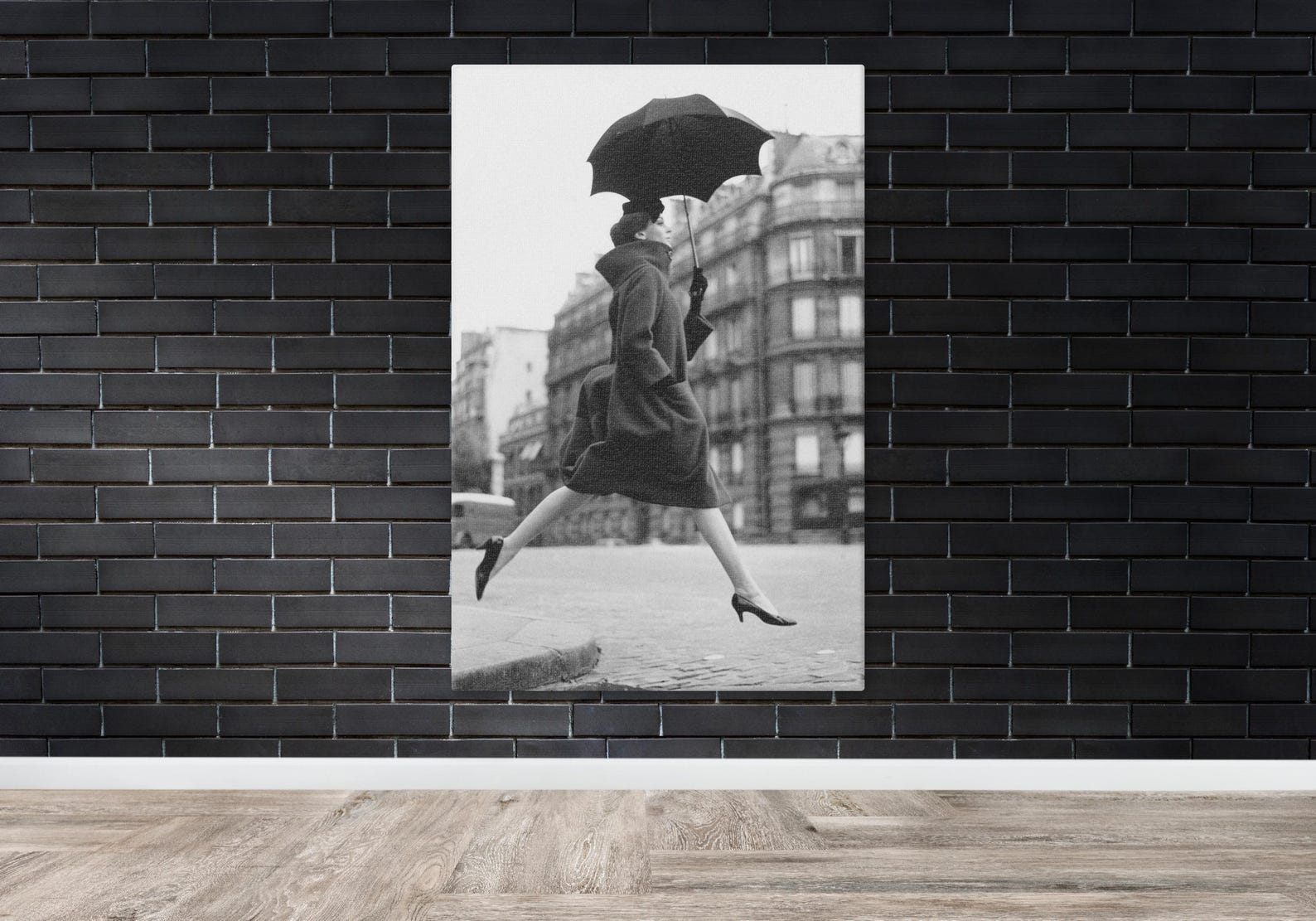 Fine Art Canva of Carmen Jumping Over Puddle in Street With Umbrella ...