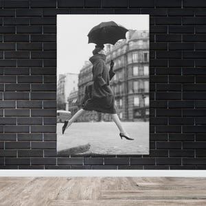 Fine Art Canva of Carmen Jumping Over Puddle in Street With Umbrella ...