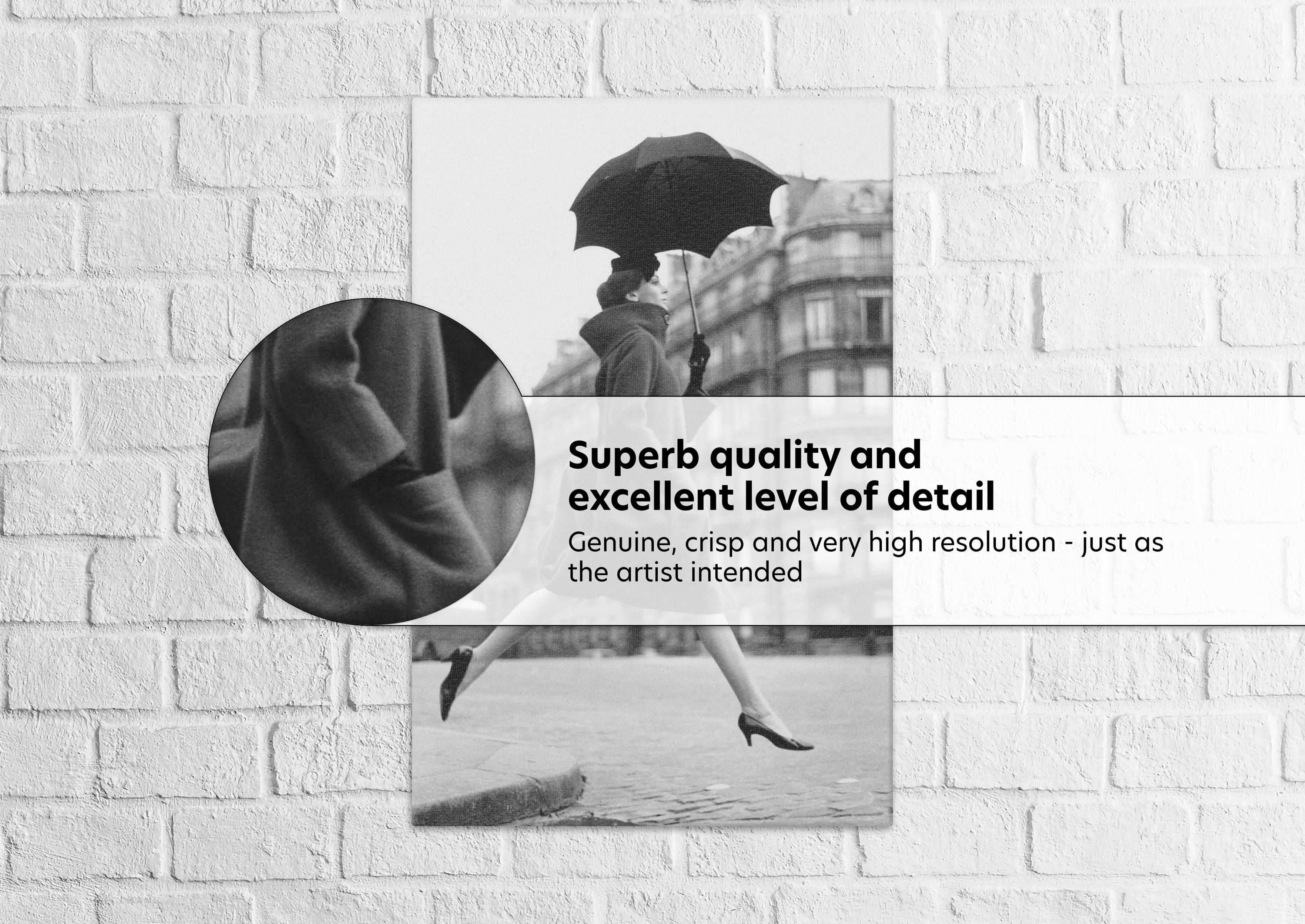 Fine Art Canva of Carmen Jumping Over Puddle in Street With Umbrella ...