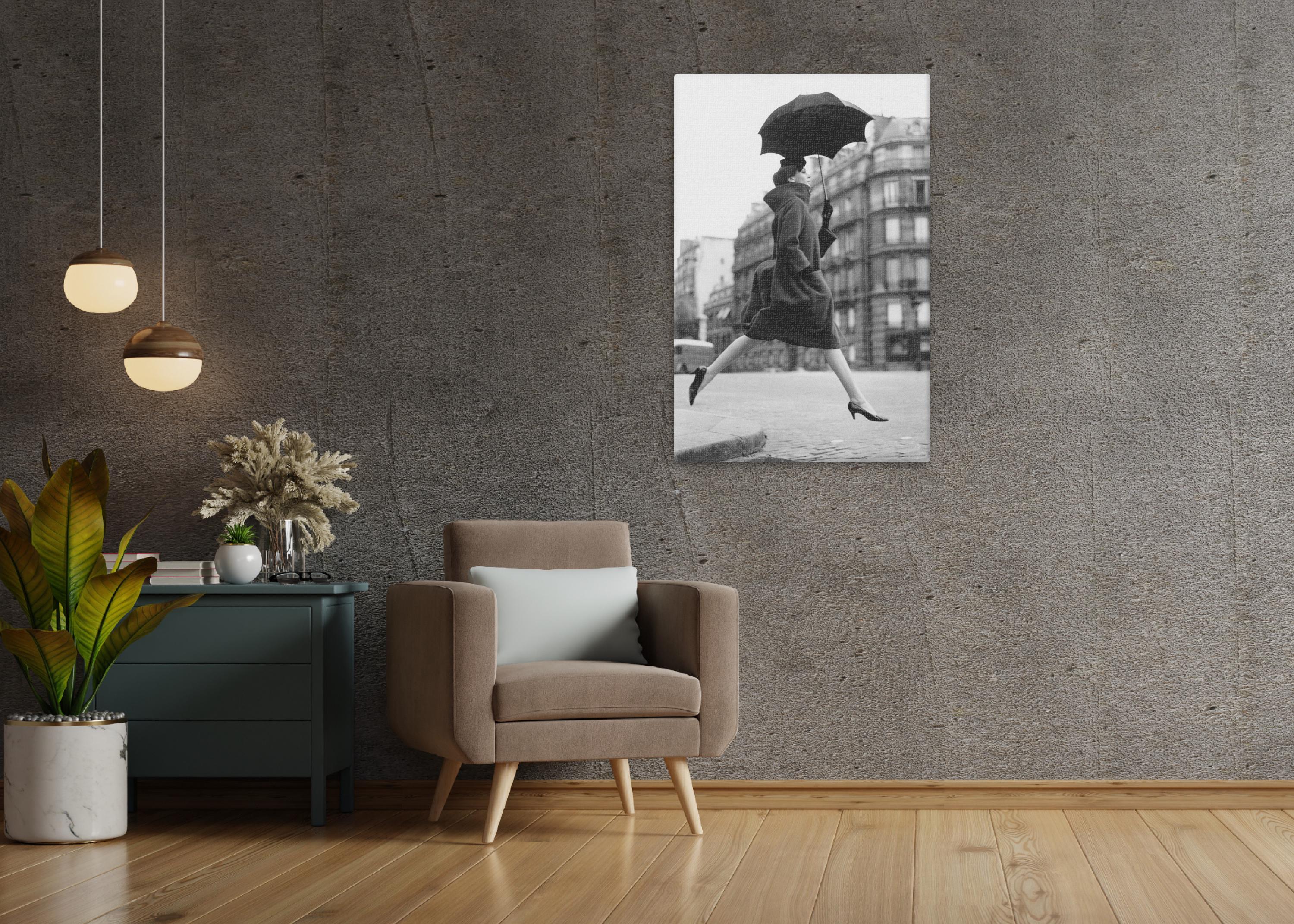 Fine Art Canva of Carmen Jumping Over Puddle in Street With Umbrella ...