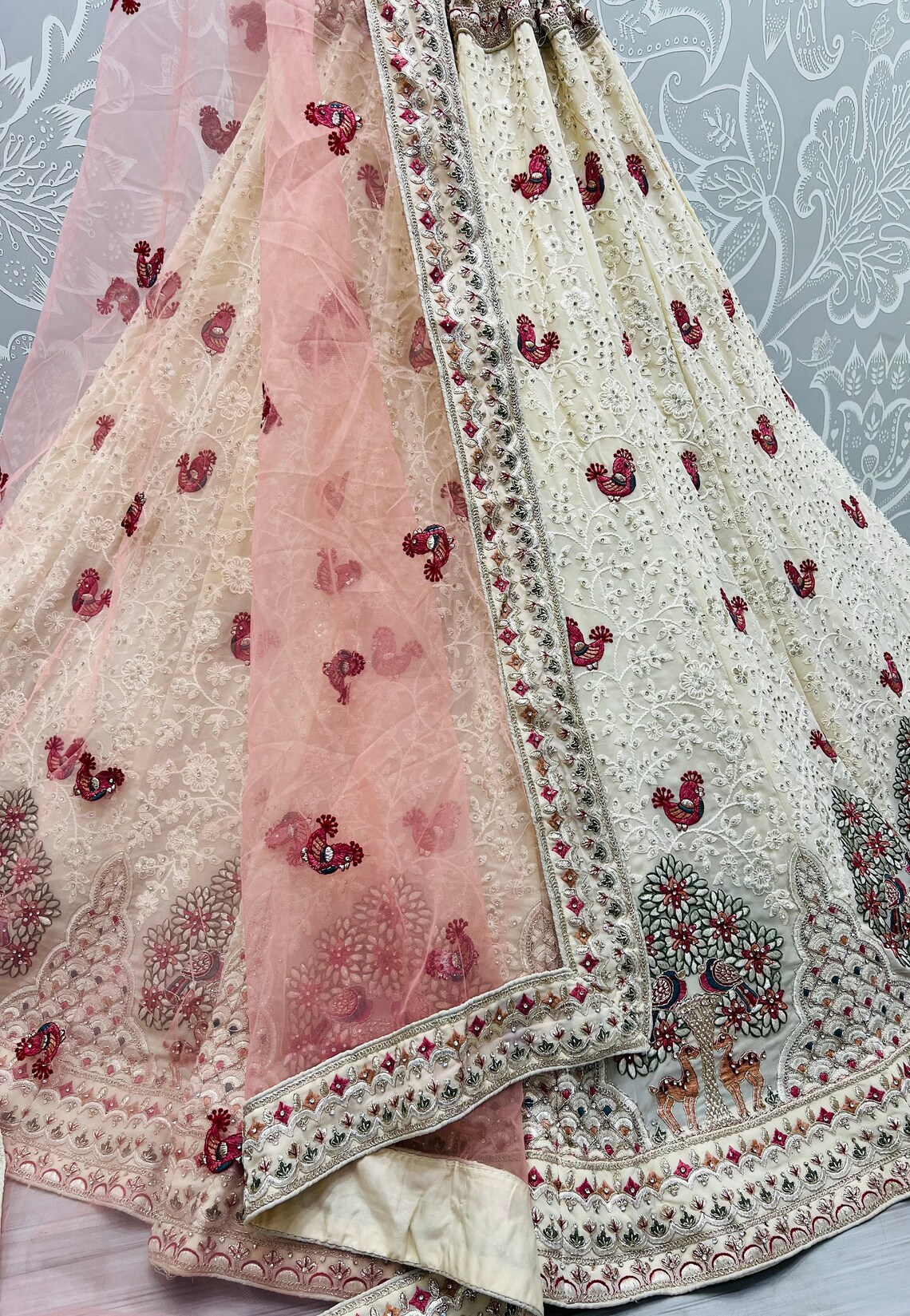 Georgette Fabric Exclusive Beige Color Range in Peacock Embroidered ...