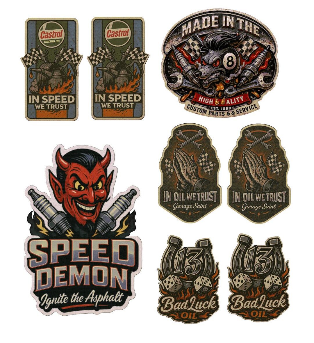 8x Vintage Speed Demon Stickers Devil Hot Rod Cult Stickers Oldtimer ...