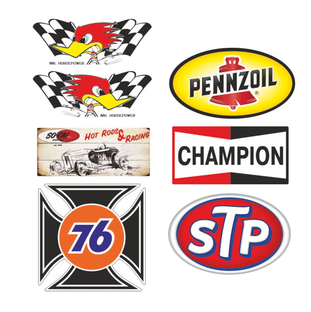 7x USA Oil Decal Sticker Set Kult Oldtimer Cross 76 STP Pennzoil ...