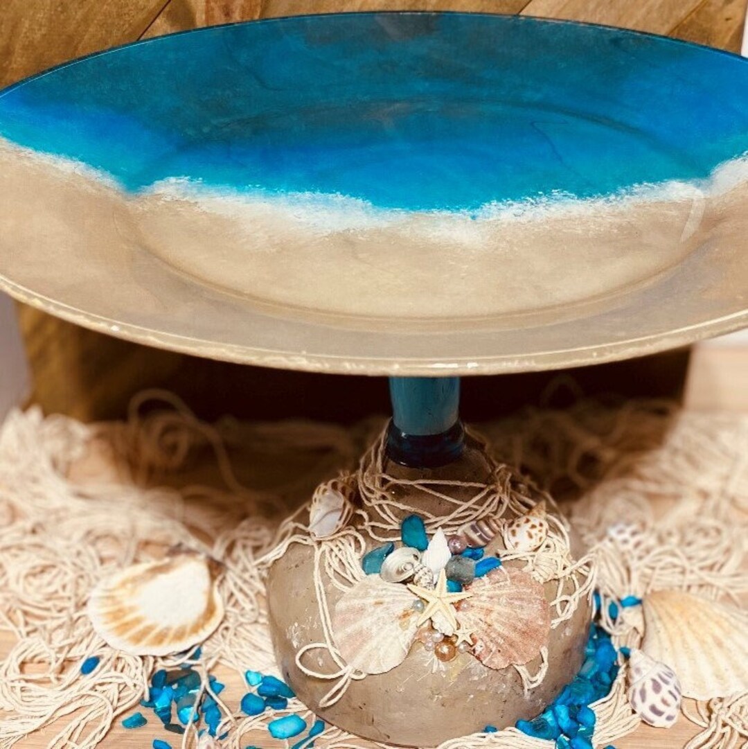 Beach Cake Stand Ocean Theme Pedestal Cake Stand Handpainted Beach Cake ...