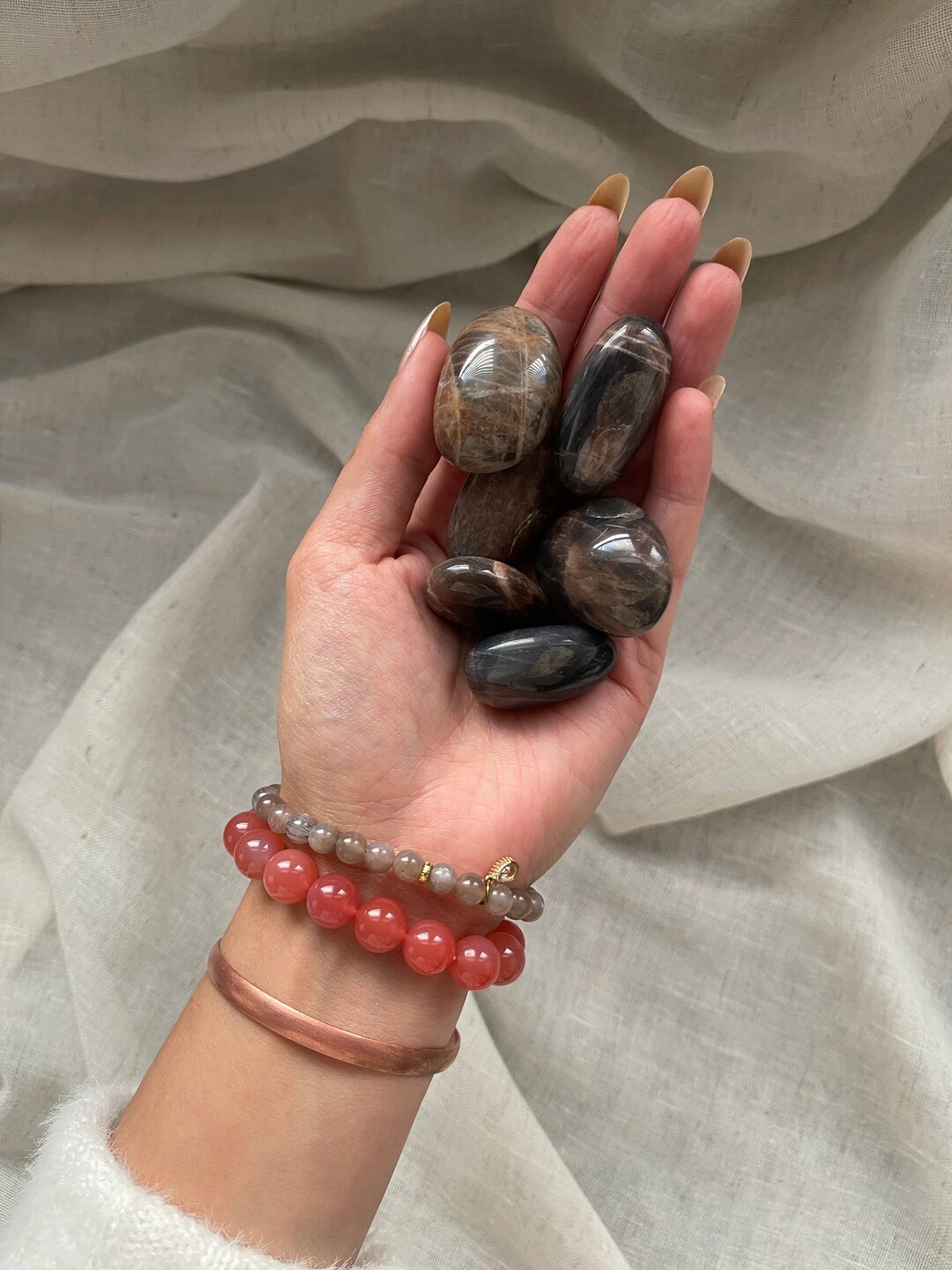Aaa Black Moonstone & Sunstone Tumbles - Etsy