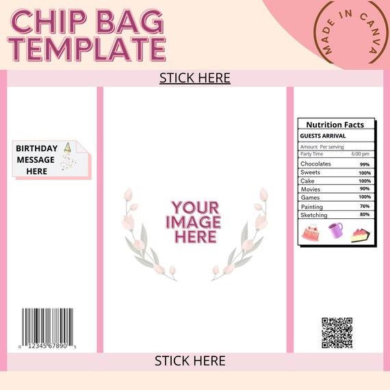 Chip Bag Template Chip Bag Mockup Editable Chip Bag - Etsy