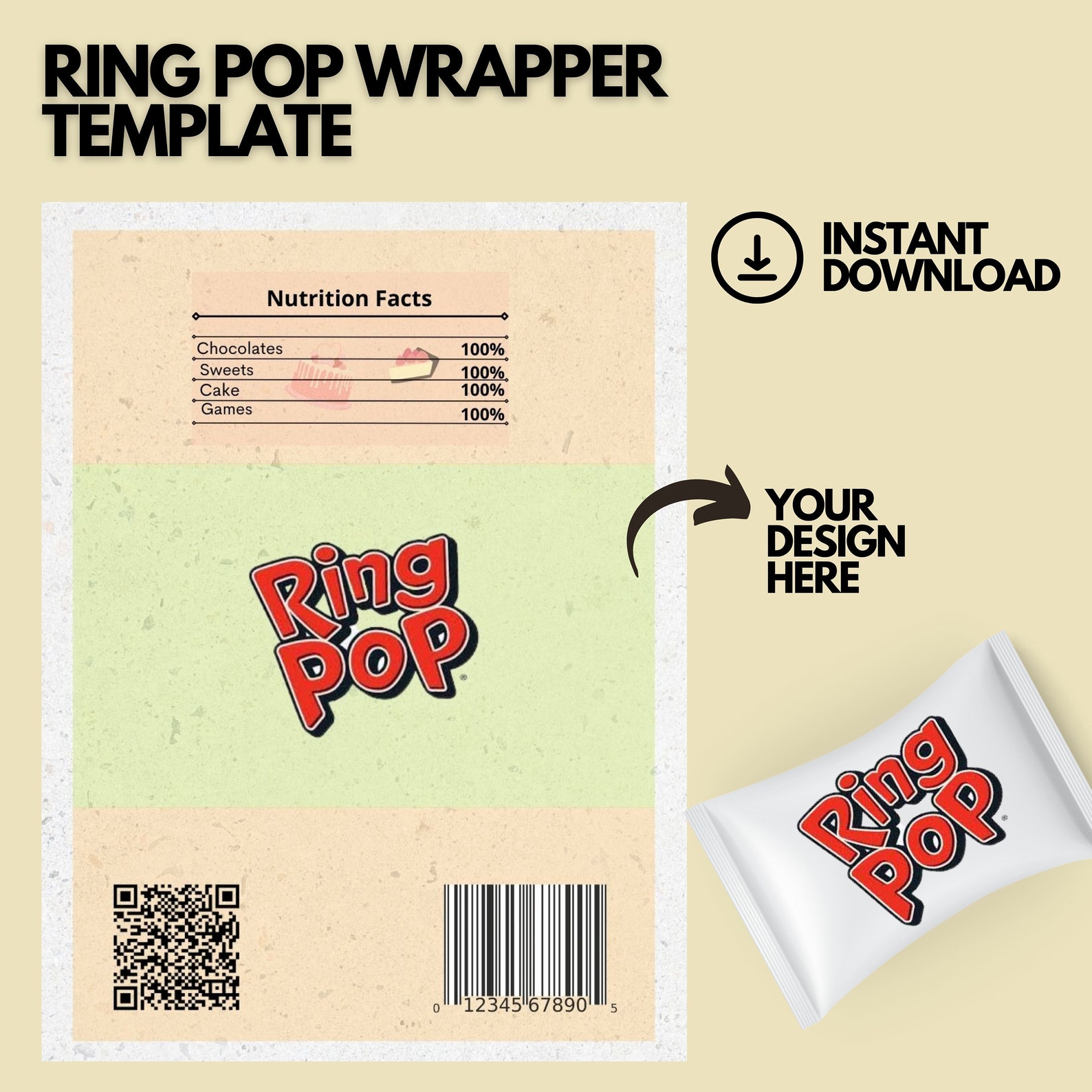 Ring Pop Template L Ring Pop Wrapper L Ring Pop Label | Digital ...