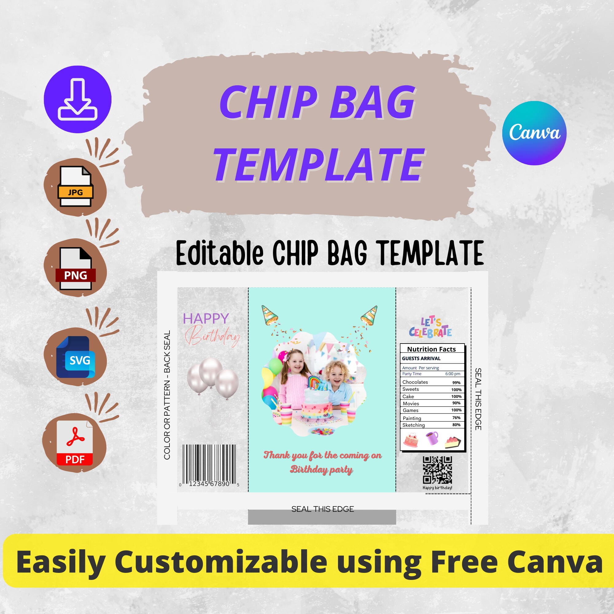 Chip Bag Template Chip Bag Mockup Editable Chip Bag - Etsy Canada