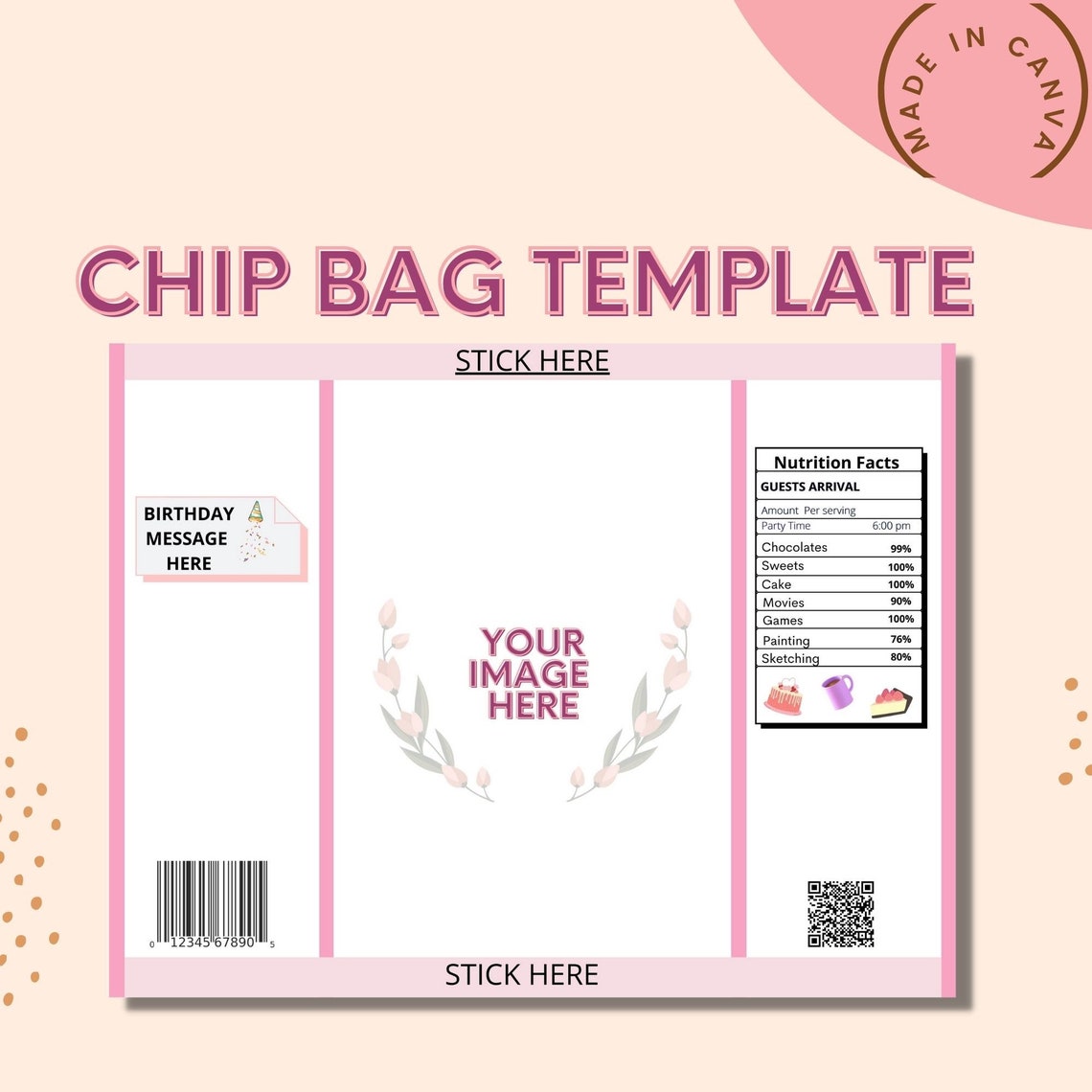 Chip Bag Template | Chip Bag Mockup | Editable Chip Bag Template ...