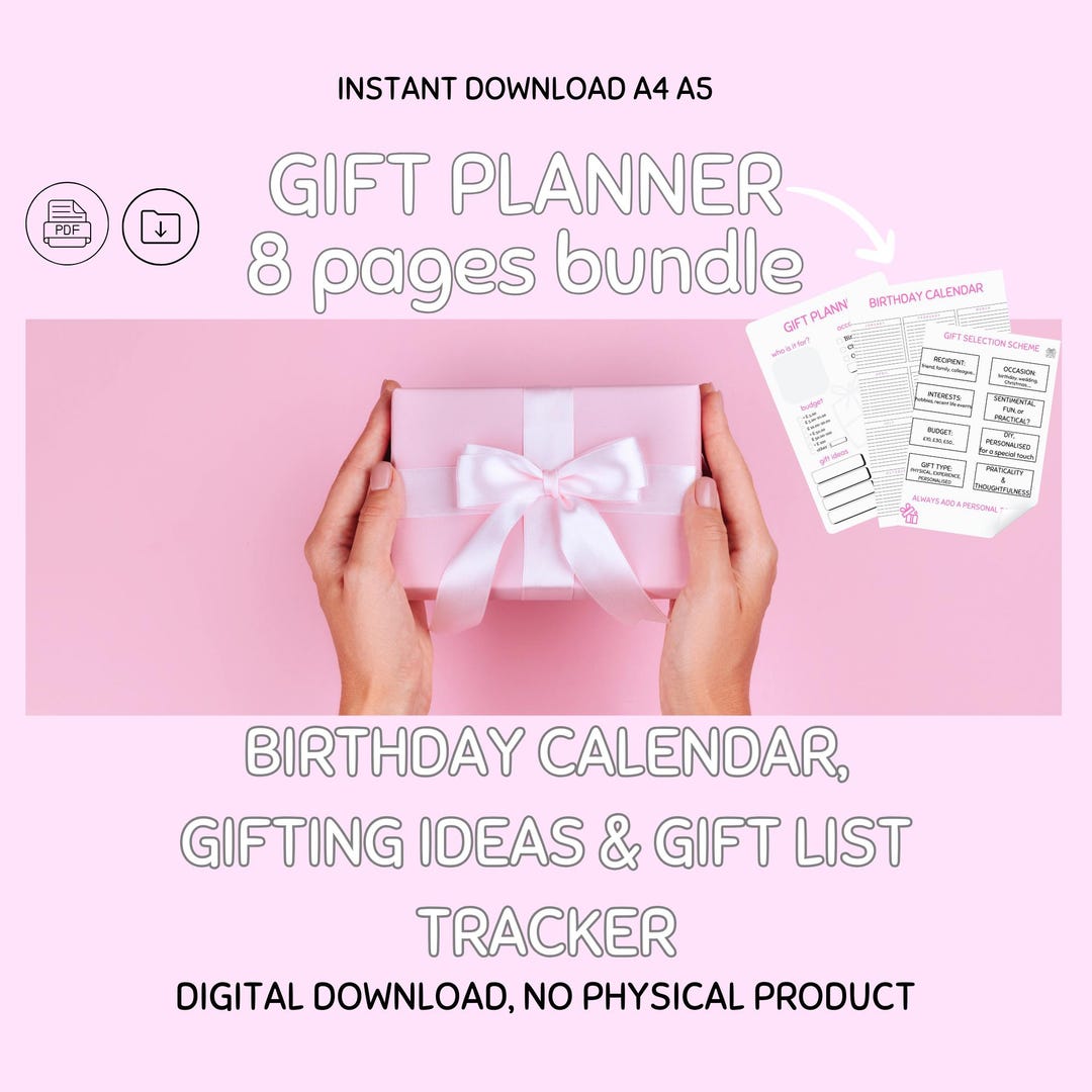 Printable Gift Planner Bundle: Birthday Calendar & Gift List (A4/A5 PDF ...