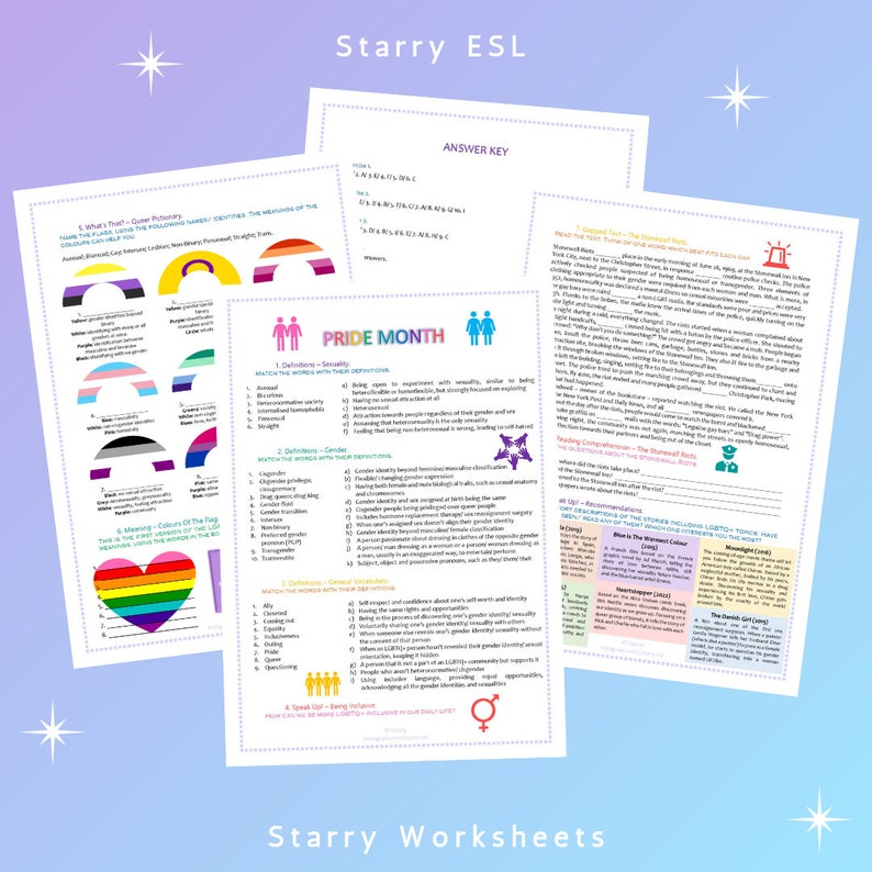 Pride Month Worksheet printable Answer Key - Etsy