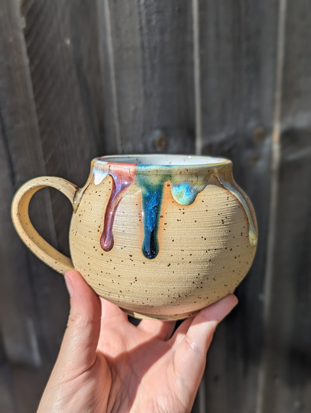 Colourful Drip Mug, Handmade Ceramic Mug, Speckled Clay Mug, Tea ...