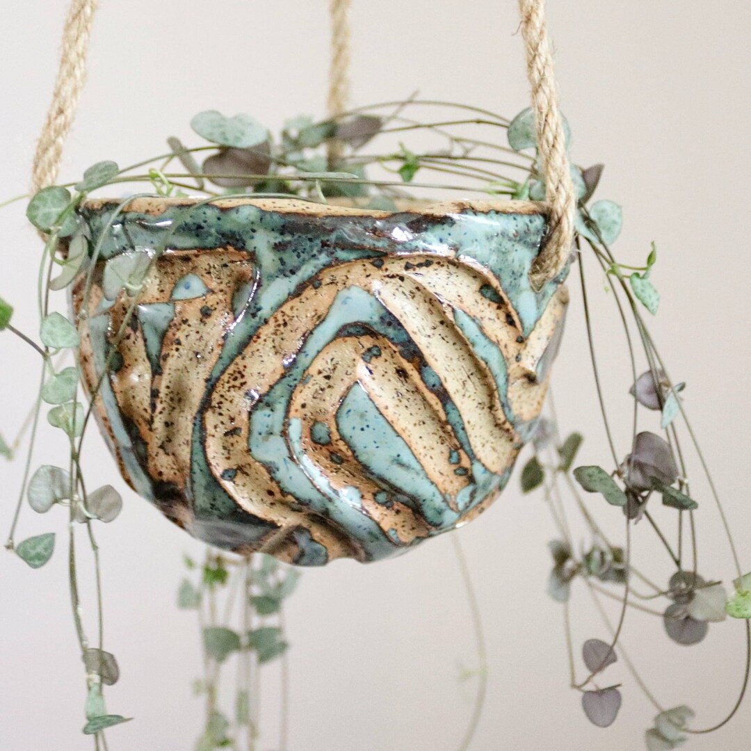 Hanging Planter, Boho Hanging Planter, Blue Hanging Planter, Handmade ...
