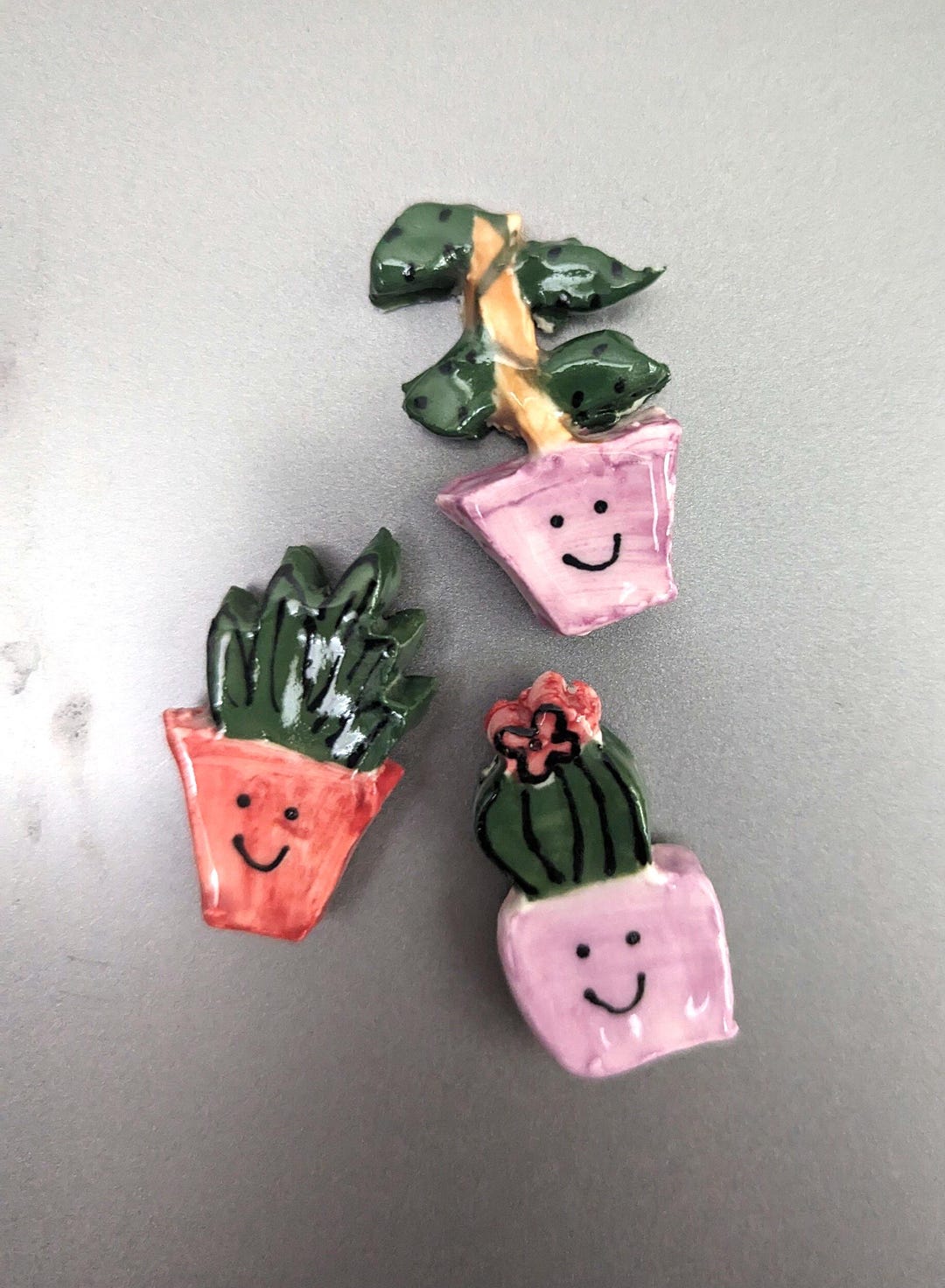 Handmade Plant Magnets, Small Porcelain Fridge Magnet, Cactus, House ...