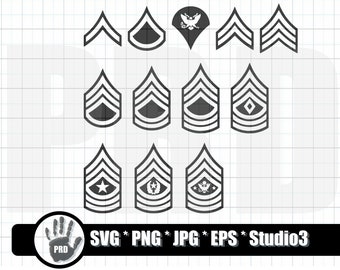 E-6 through E-9 Army Rank SVG BUNDLE Army Enlisted Drawing ...