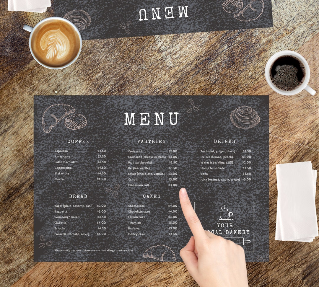 Rustic Bakery Menu Template – Canva Chalkboard Style – Printable Café ...