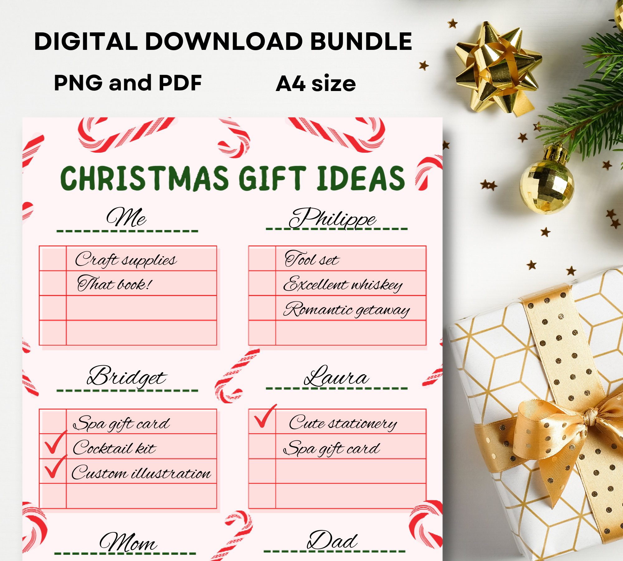 Christmas Present List | Holiday Shopping Checklist | Blank Christmas ...