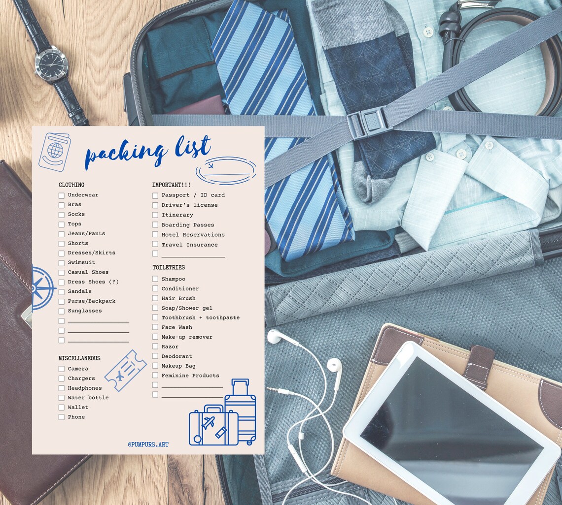 Packing List CANVA TEMPLATE | Edit Your Own Travel Packing Checklist ...